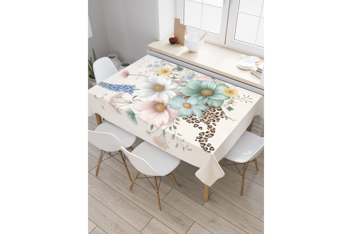 Прямоугольная тканевая скатерть на стол с рисунком JoyArty Полевой букет 120х145 см tc_sd3546 ...