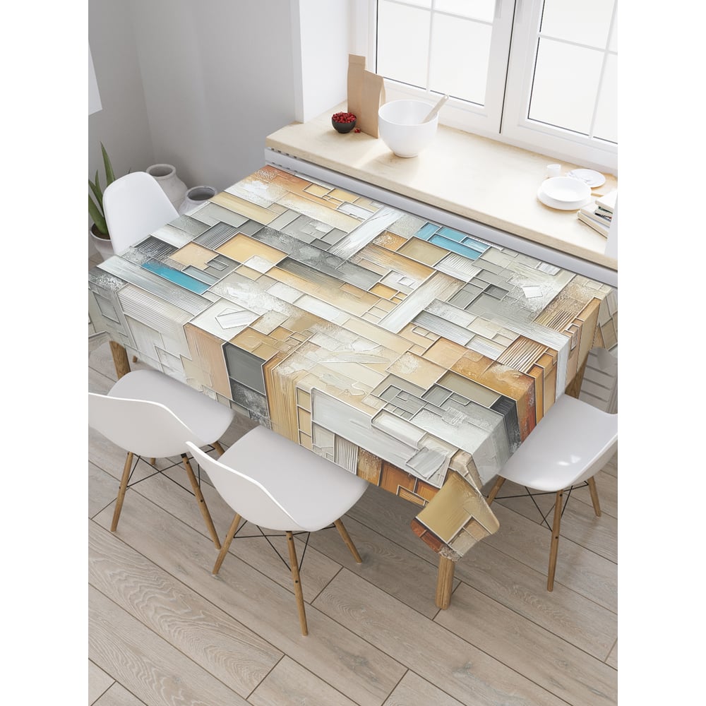 Прямоугольная тканевая скатерть на стол с рисунком JoyArty Тетрис краской 145х180 см tc_sd3499 ...