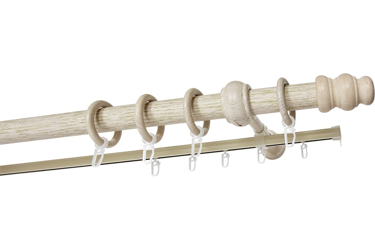 Карниз деревянный УЮТ круглый, двухрядный, D28, деревянная фурнитура ...