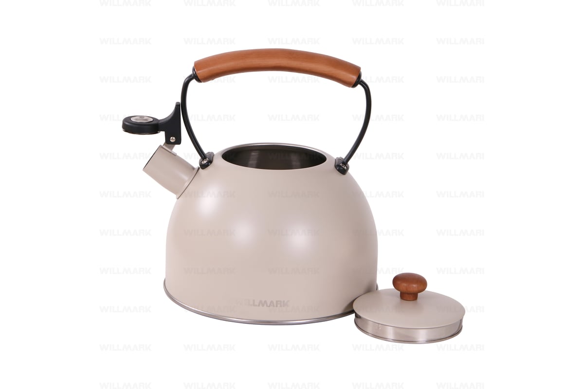 Чайник Willmark WTK-3694SS 2.8 л, со свистком, с крышкой, ручка из дуба, техн. Easy spout open ...