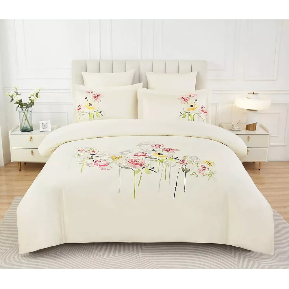 Постельное белье Arya Home Arya Elegant Сатин, с вышивкой, 2 спальное, 200x220, Melody Кремовый ...