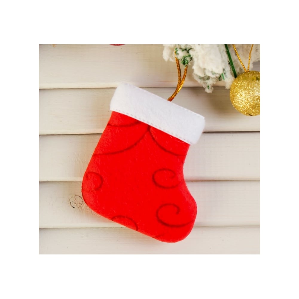 Мягкая подвеска Зимнее волшебство "Носок с узорами" 6х8 см, красный ...