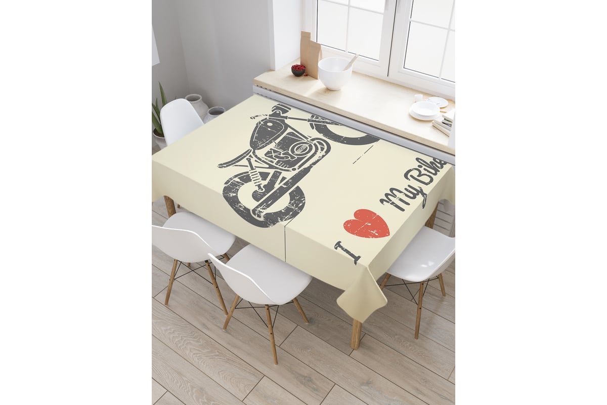 Прямоугольная скатерть JoyArty Любовь и мотоцикл из сатена tc_9929_120x145 - выгодная цена ...