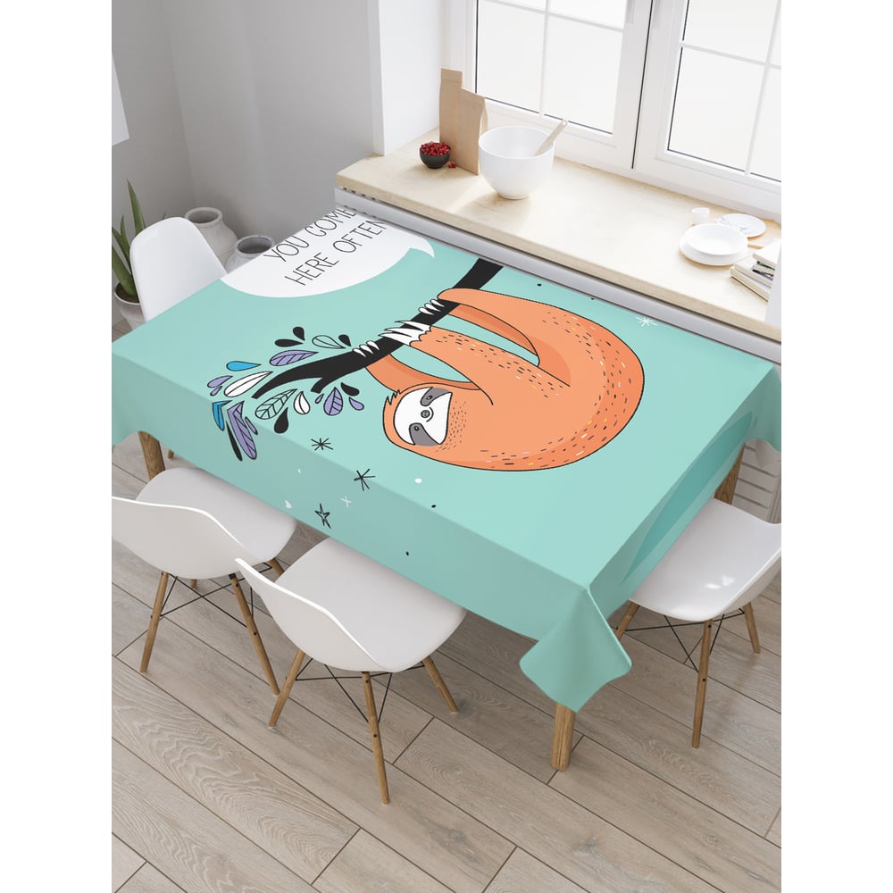 Прямоугольная скатерть JoyArty Ленивец на ветке из сатена tc_26329_120x145 - выгодная цена ...