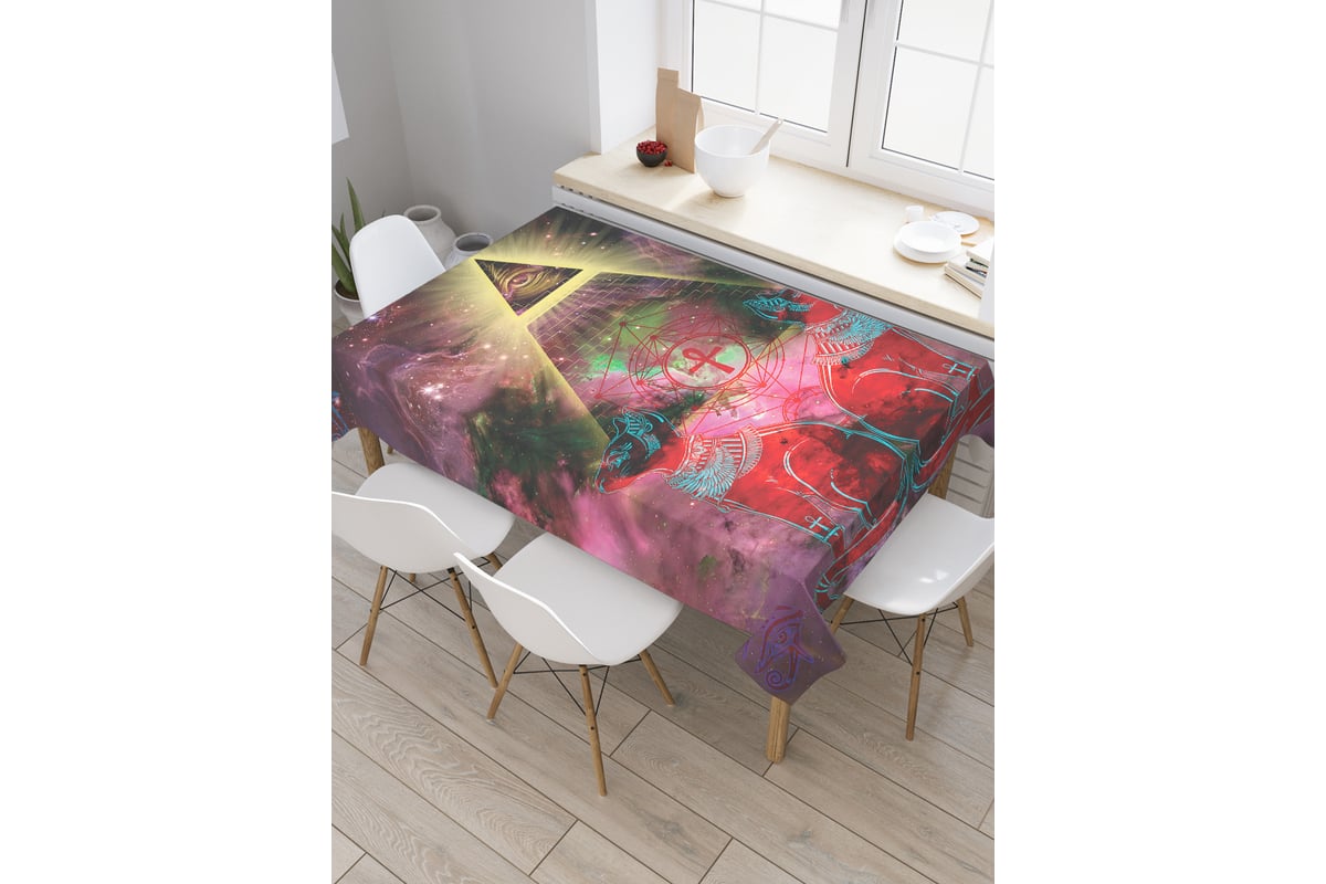 Прямоугольная скатерть JoyArty Коты у пирамиды из сатена tc_20951_120x145 - выгодная цена ...