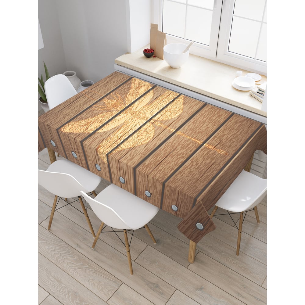 Прямоугольная скатерть JoyArty Стрекоза деревянная текстура из сатена tc_5434_120x145 - выгодная ...