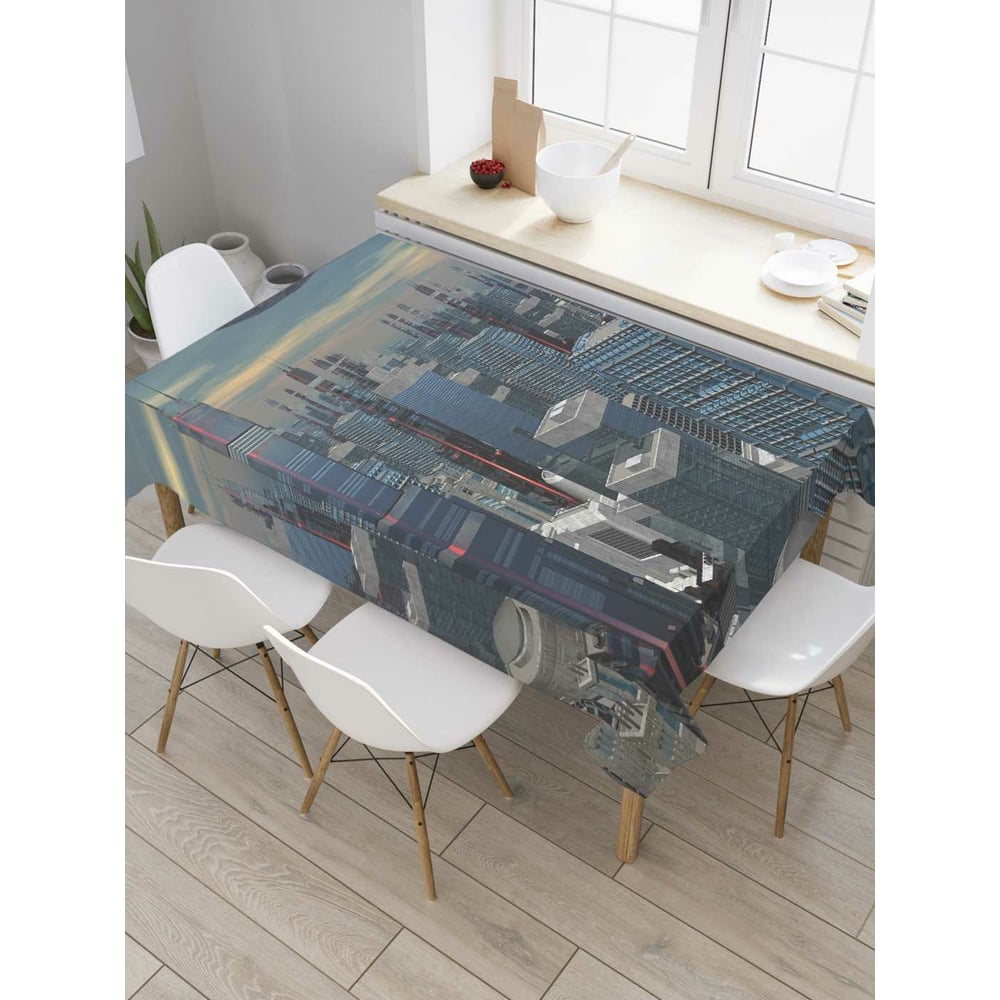 Прямоугольная скатерть JoyArty Пришельцы над мегаполисом из сатена tc_6800_120x145 - выгодная ...
