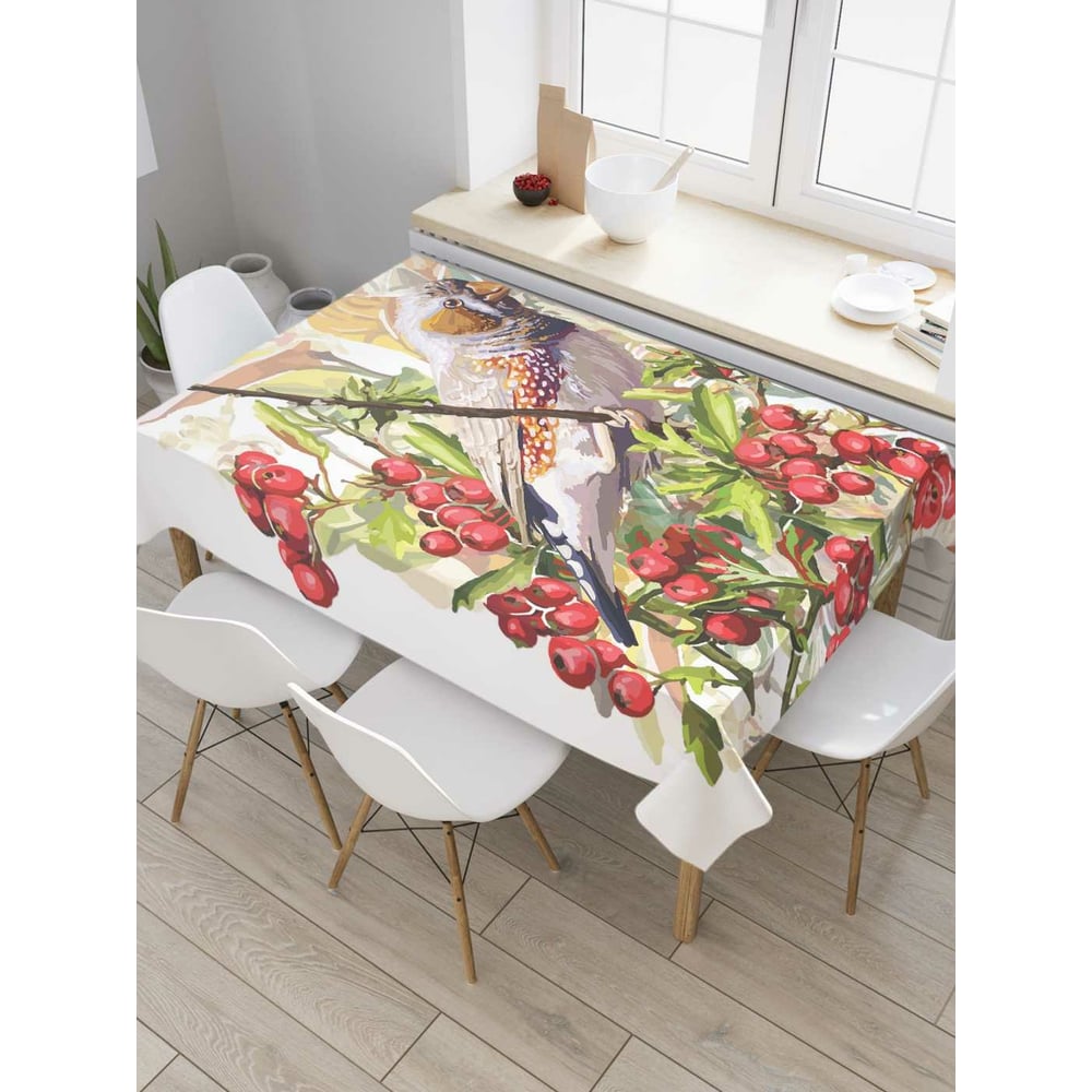 Прямоугольная скатерть JoyArty Птичка на рябиновой ветке из сатена tc_38367_120x145 - выгодная ...