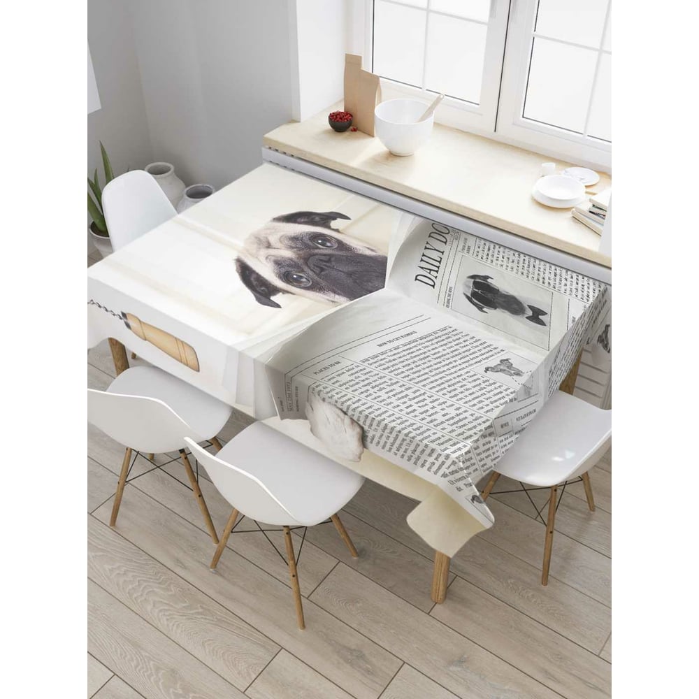 Прямоугольная скатерть JoyArty Собака с газетой из сатена tc_41936_120x145 - выгодная цена ...