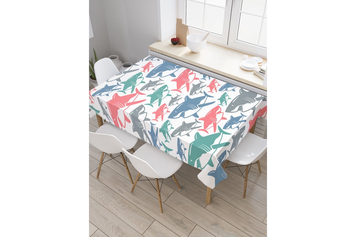 Прямоугольная скатерть JoyArty Нашествие акул из сатена tc_19813_120x145 - выгодная цена, отзывы ...