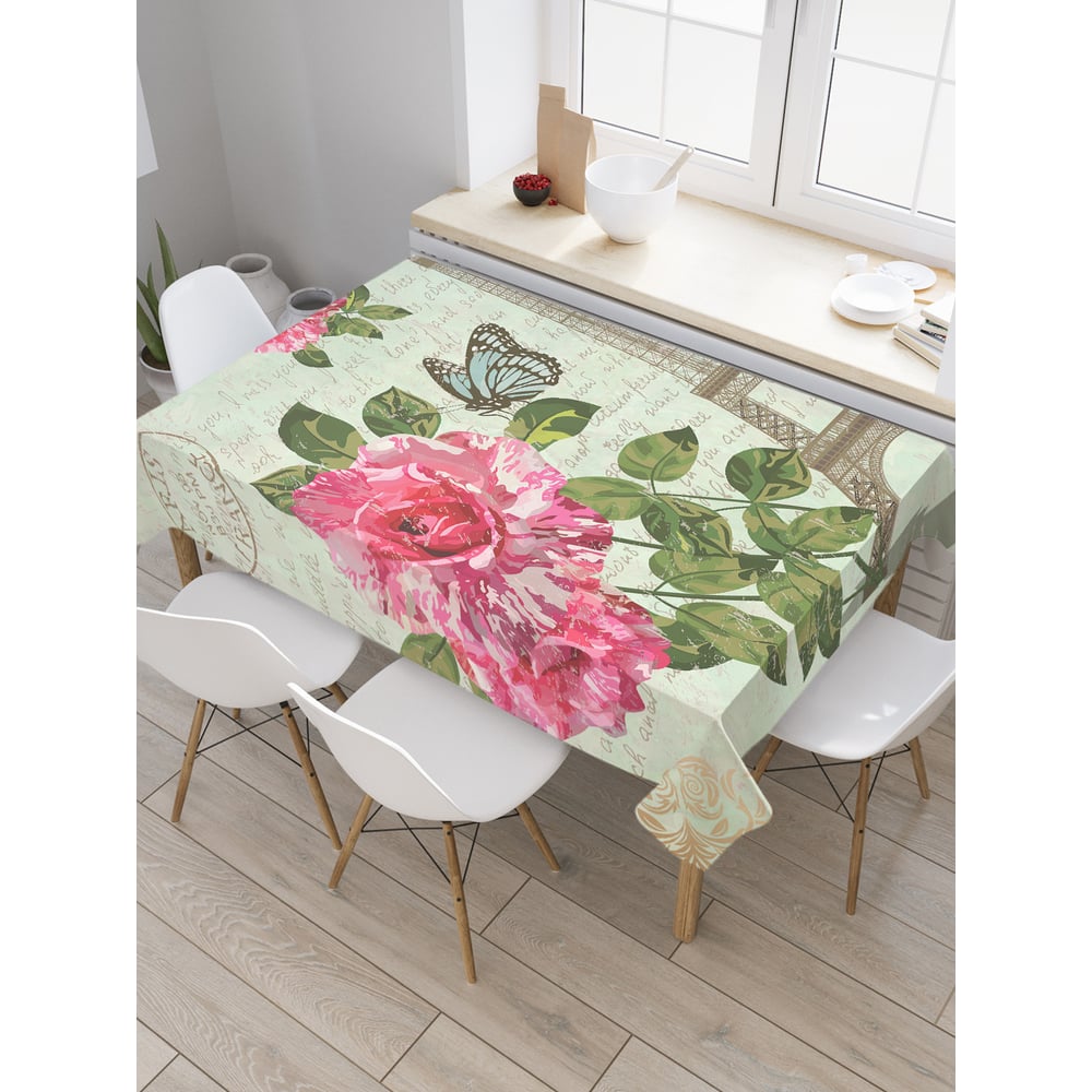 Прямоугольная скатерть JoyArty Розы и эйфелева башня из сатена tc_29970_120x145 - выгодная цена ...