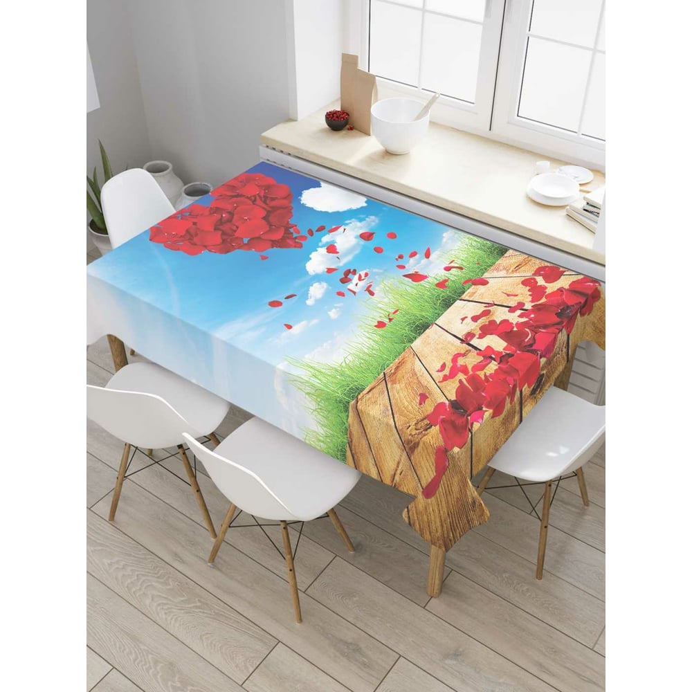 Прямоугольная скатерть JoyArty Сердечки из лепестков из сатена tc_7266 ...