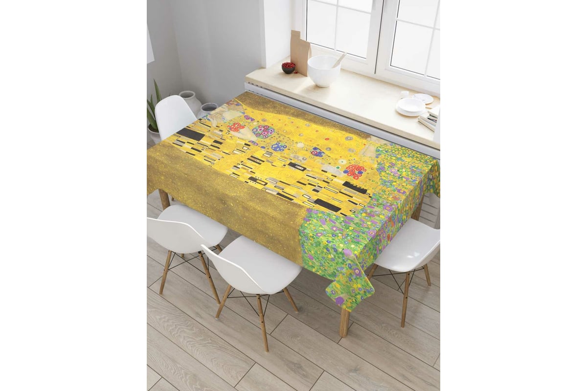 Прямоугольная скатерть JoyArty Густав Климт Поцелуй из сатена tc_4889_120x145 - выгодная цена ...
