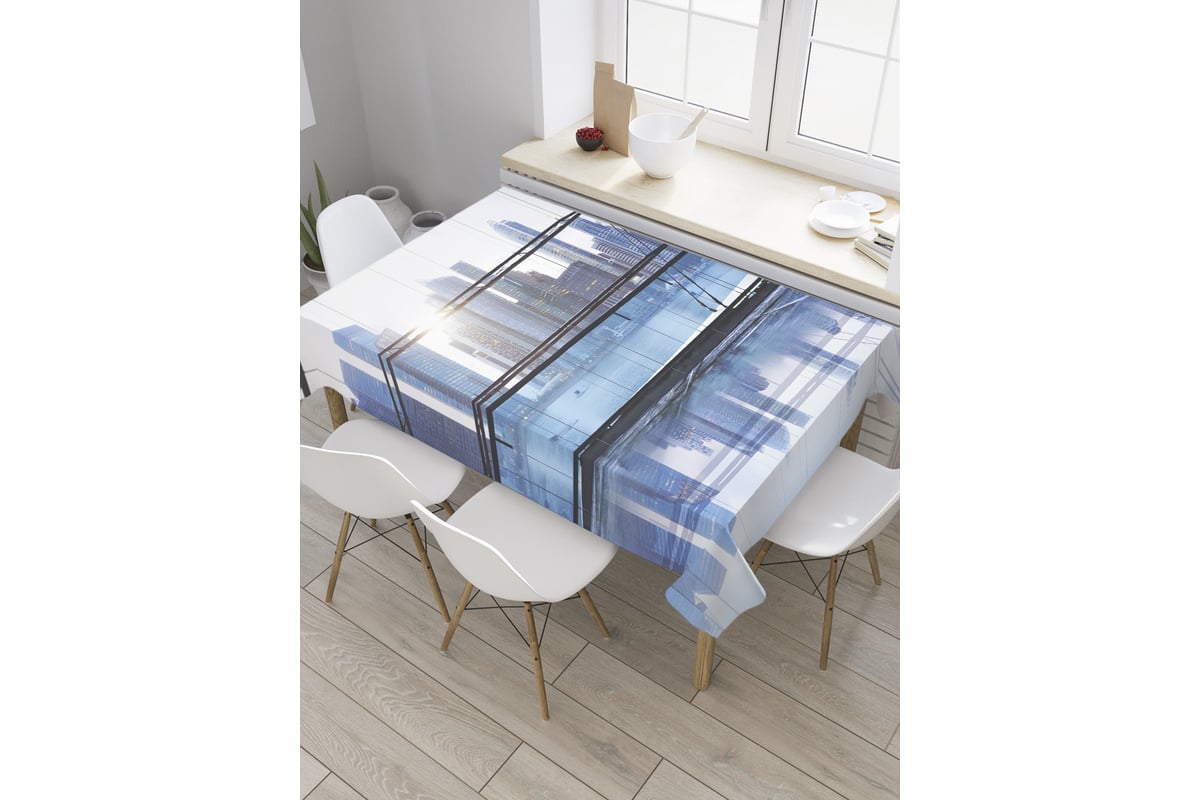 Прямоугольная скатерть JoyArty Полуденный мегаполис из сатена tc_34862_120x145 - выгодная цена ...