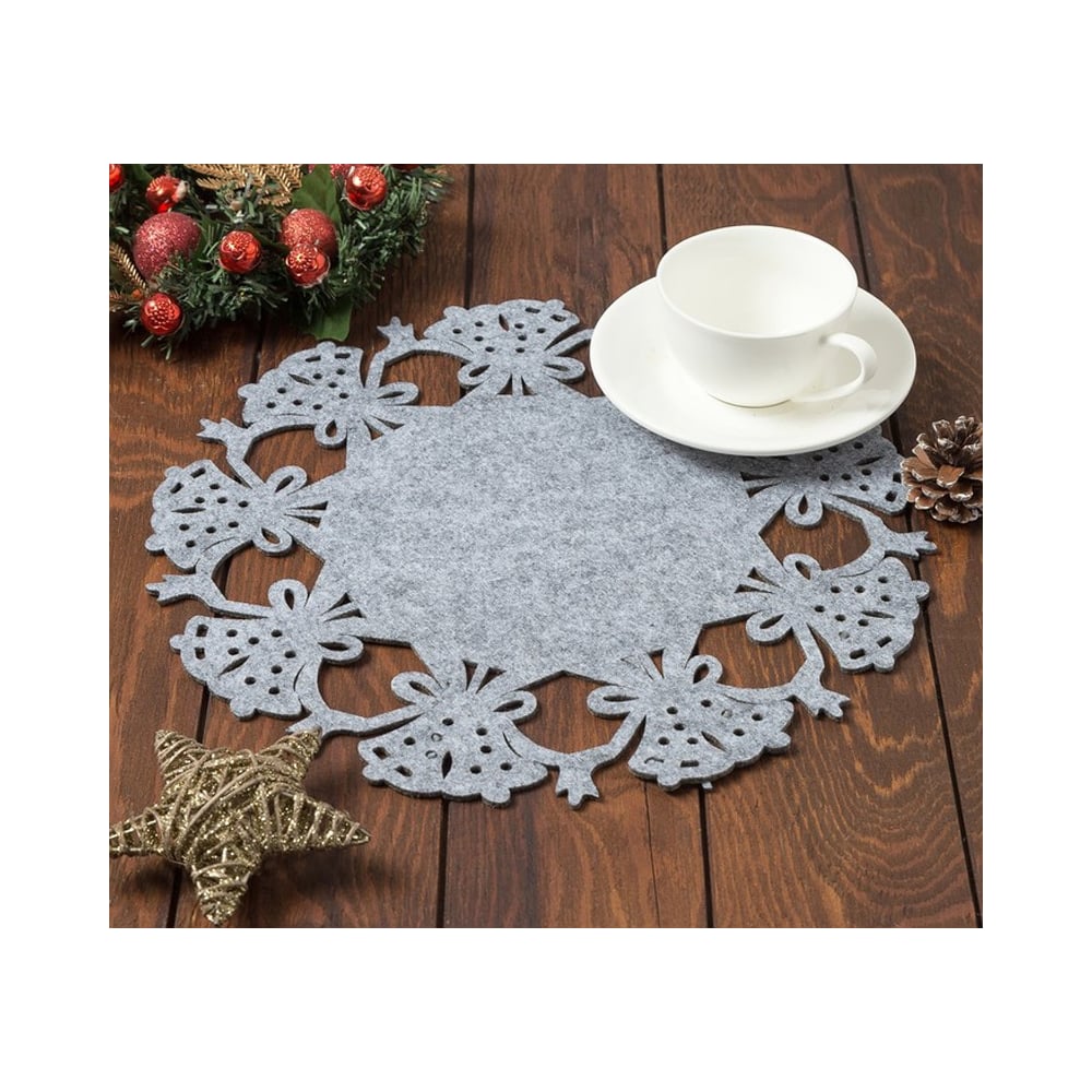 Сервировочная салфетка Доляна Колокольчики, цвет серый, d 30 см, фетр ...