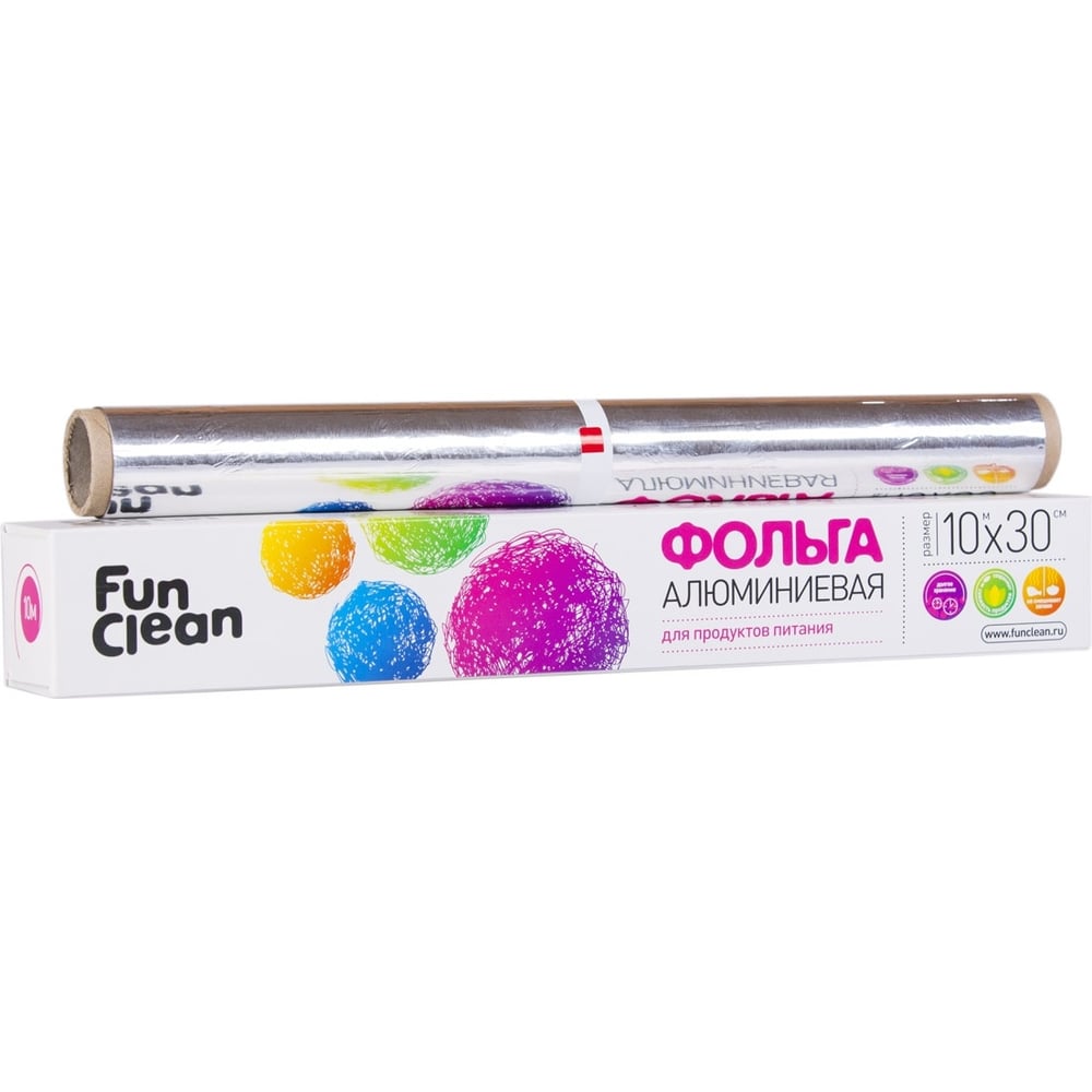 Алюминиевая пищевая фольга Fun Clean 10 м, 30 см, в картонной упаковке ...