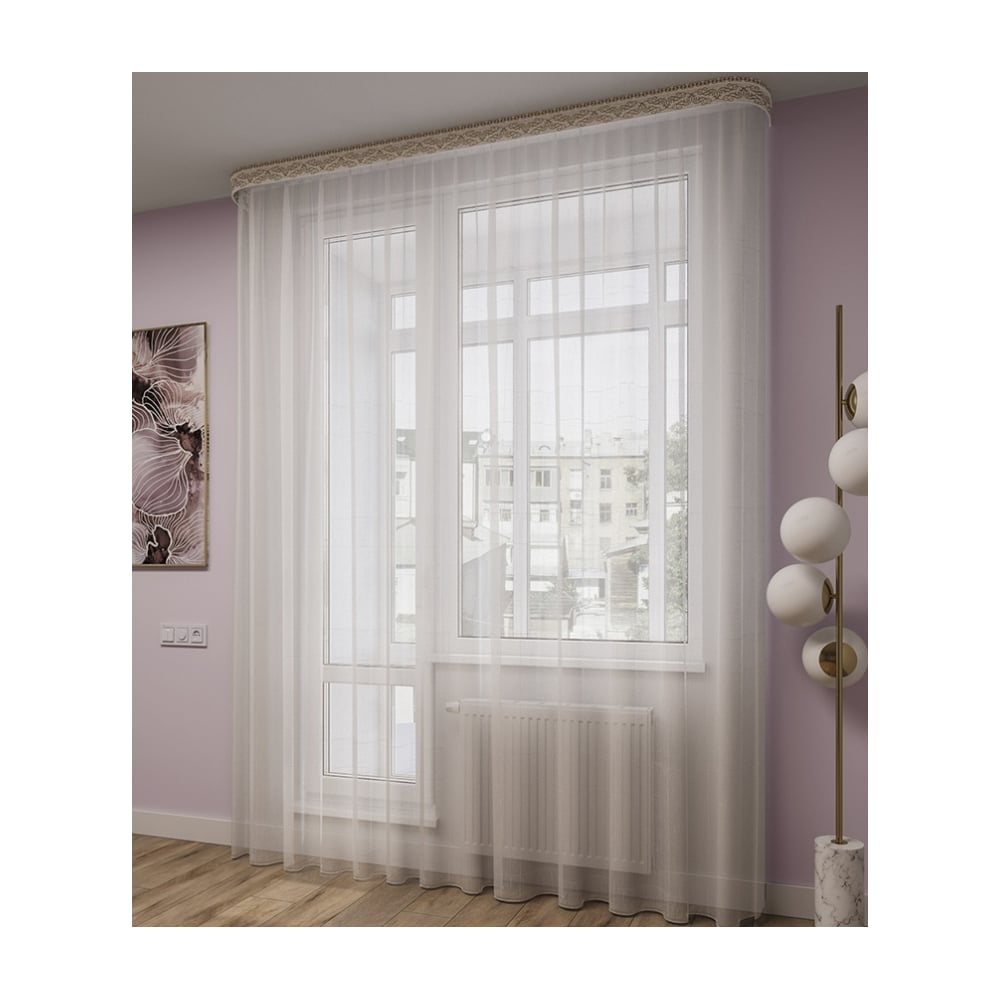 Тюль LEGRAND Лен 300х260 см, с утяжелителем, белый с серебром 58081866 ...