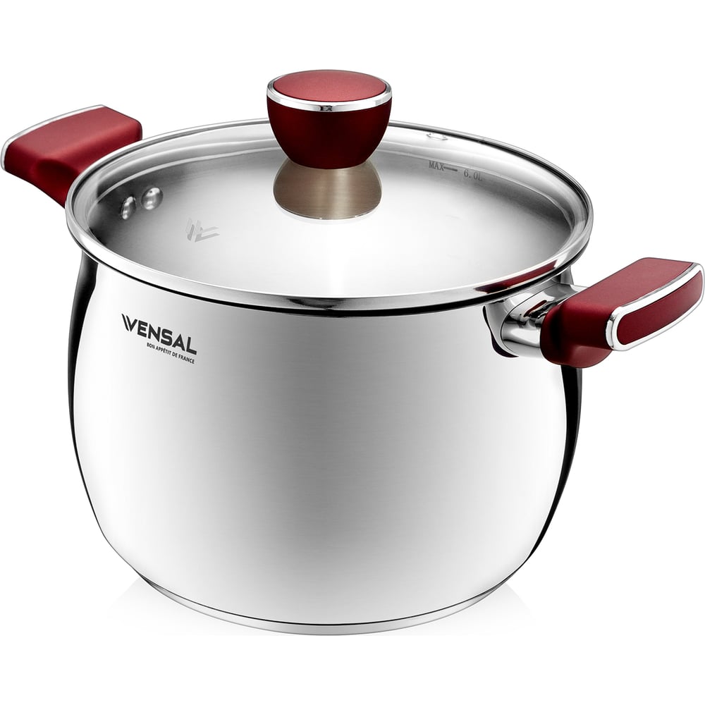 Высокая кастрюля с крышкой VENSAL Joli 6 л, из нержавеющей стали, 22 см ...