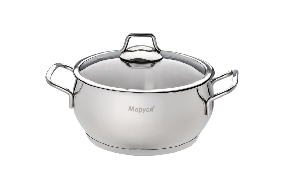 Кастрюля из нержавеющей стали MARUSYA 3 л, стеклянная крышка, 20x10 см ...