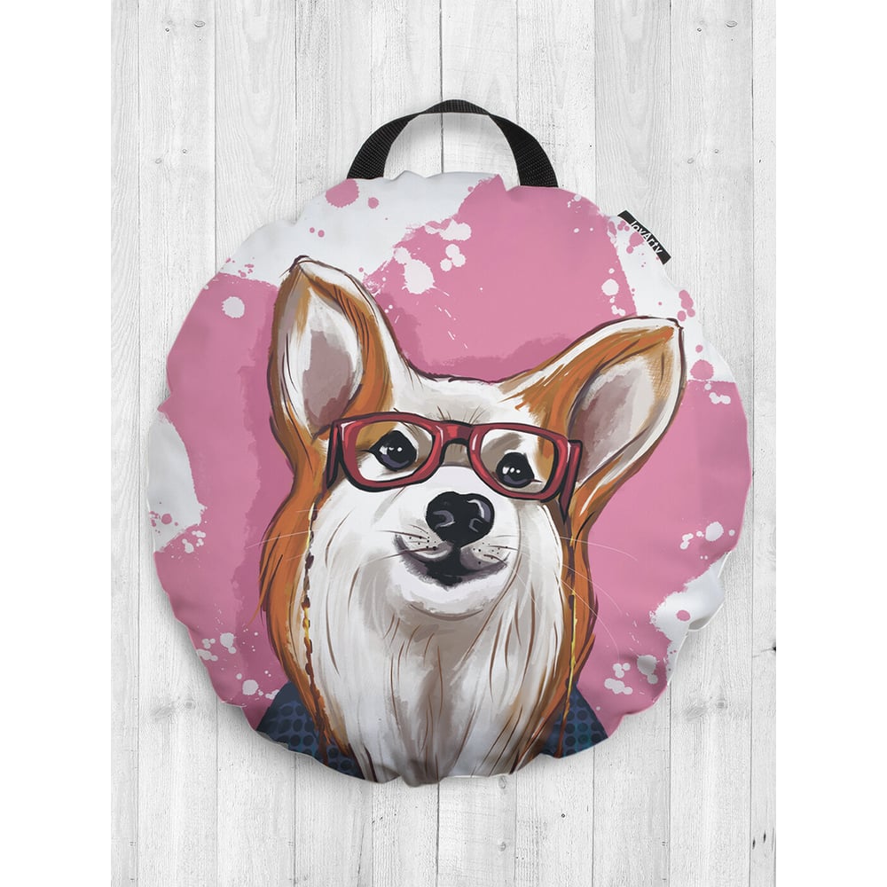 Декоративная подушка-сидушка JOYARTY "Стильный корги", на пол, круглая, 52 см dsfr_385294 ...