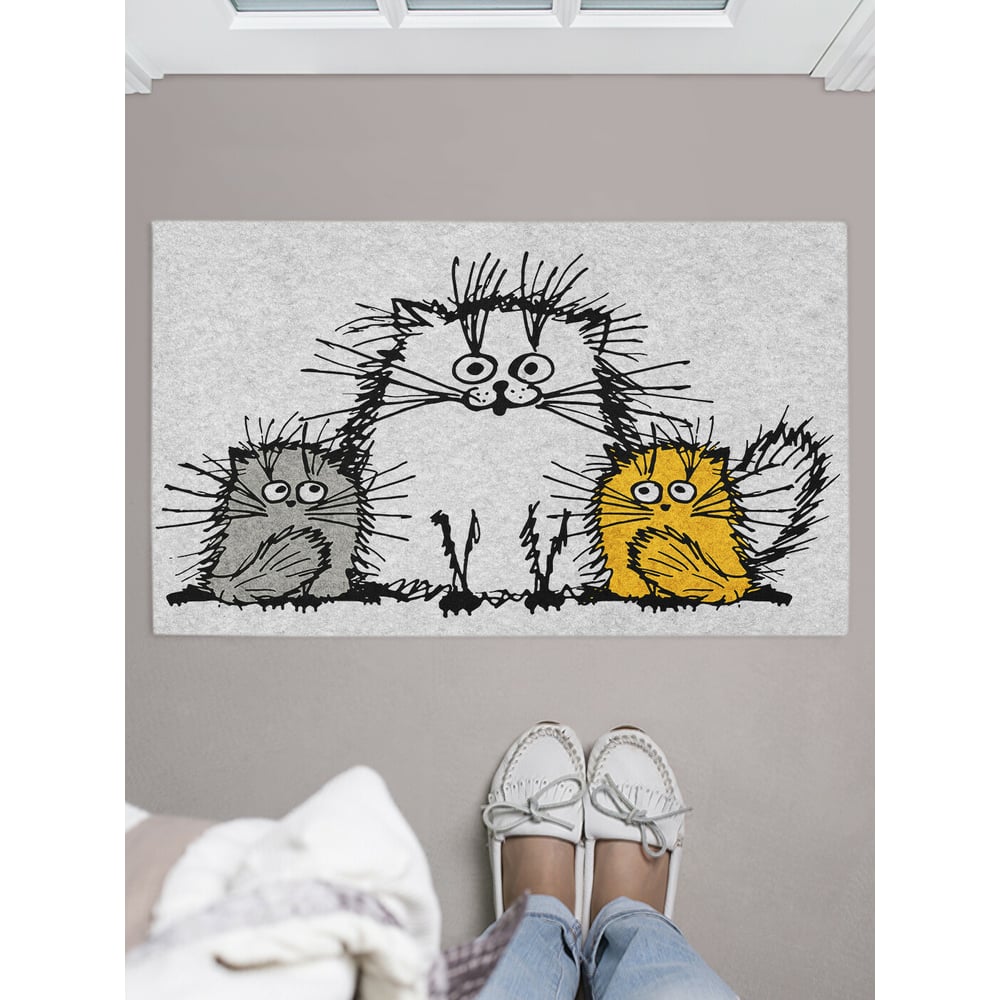 Придверный коврик в прихожую с принтом JOYARTY "мохнатые коты" 45х75 см door_17711 - выгодная ...