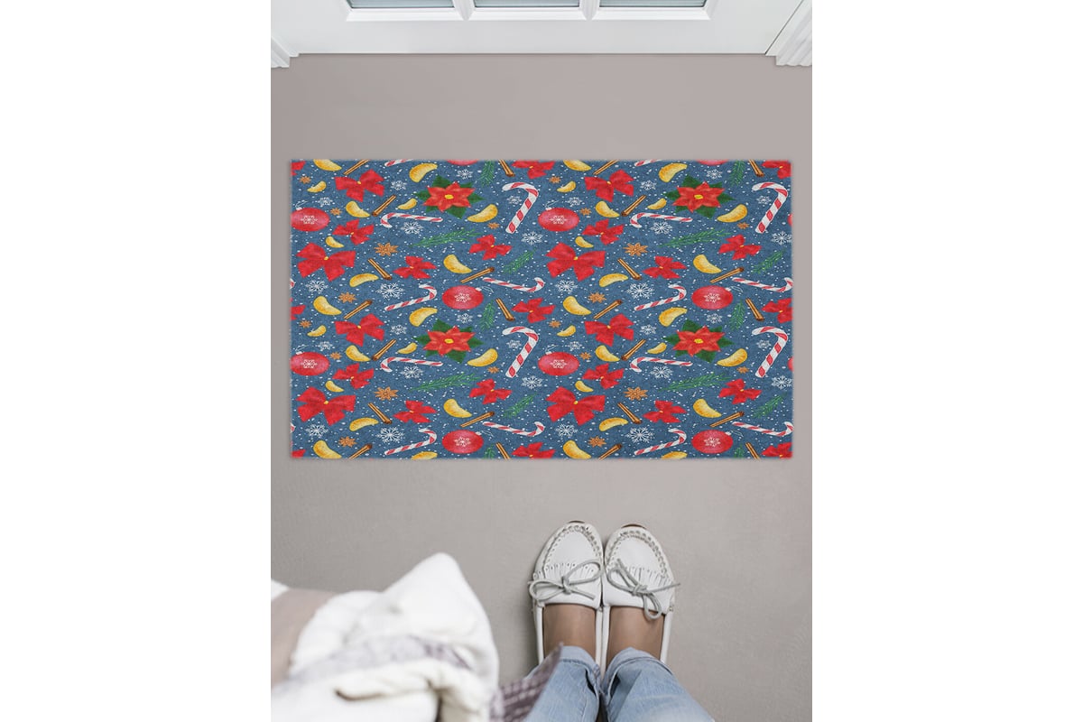 Придверный коврик в прихожую с принтом JOYARTY "новогодний паттерн с пуансеттией" 45х75 см door ...