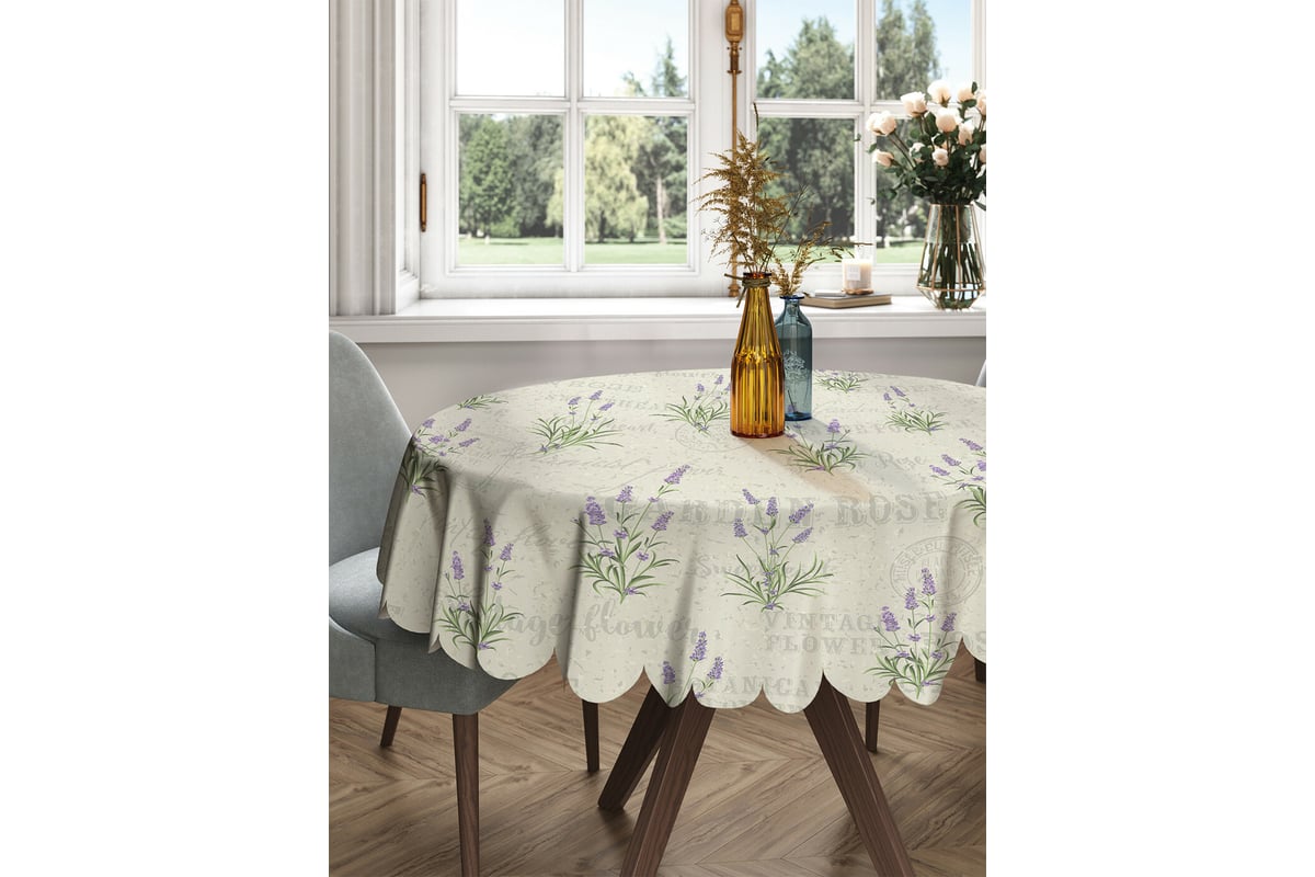 Круглая тканевая скатерть на стол JOYARTY с рисунком "шалфей" 150х150 см rtcf01_39834_150x150 ...