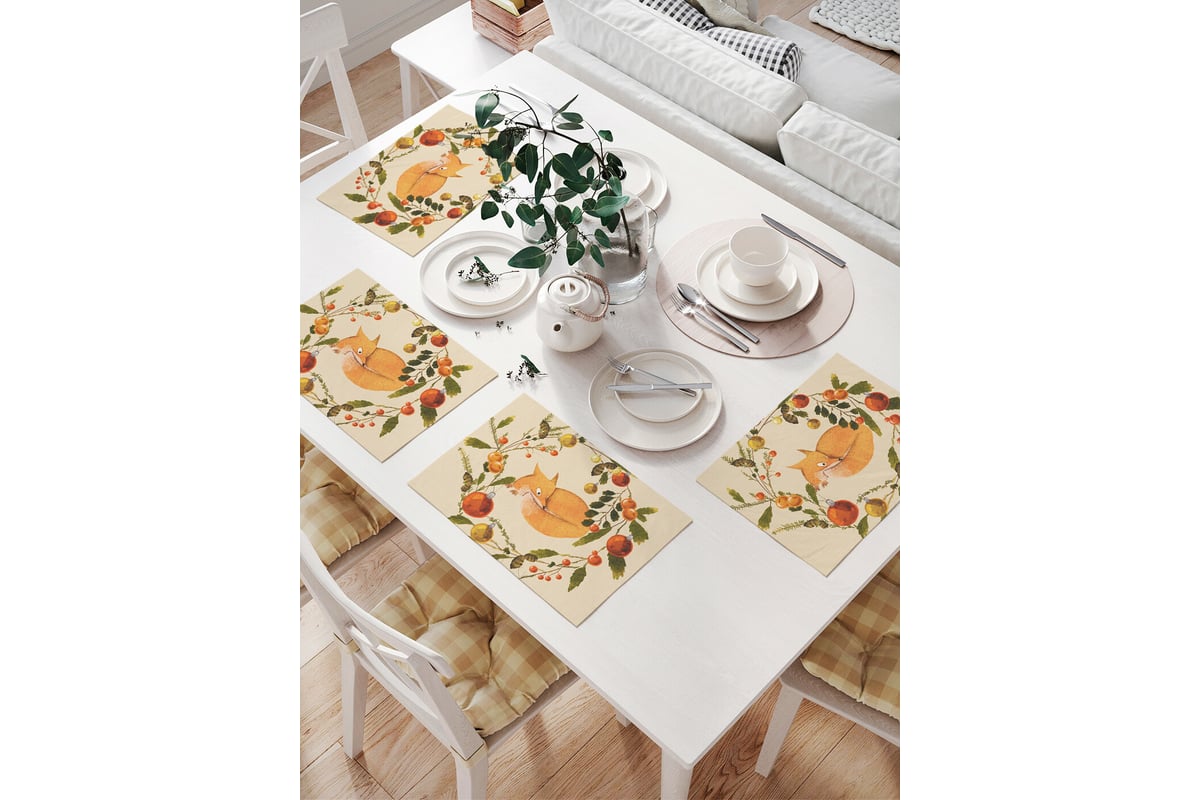 Комплект тканевых салфеток для сервировки стола JOYARTY "лиса, лисичка, лис...", 32x46 см, 4 шт ...