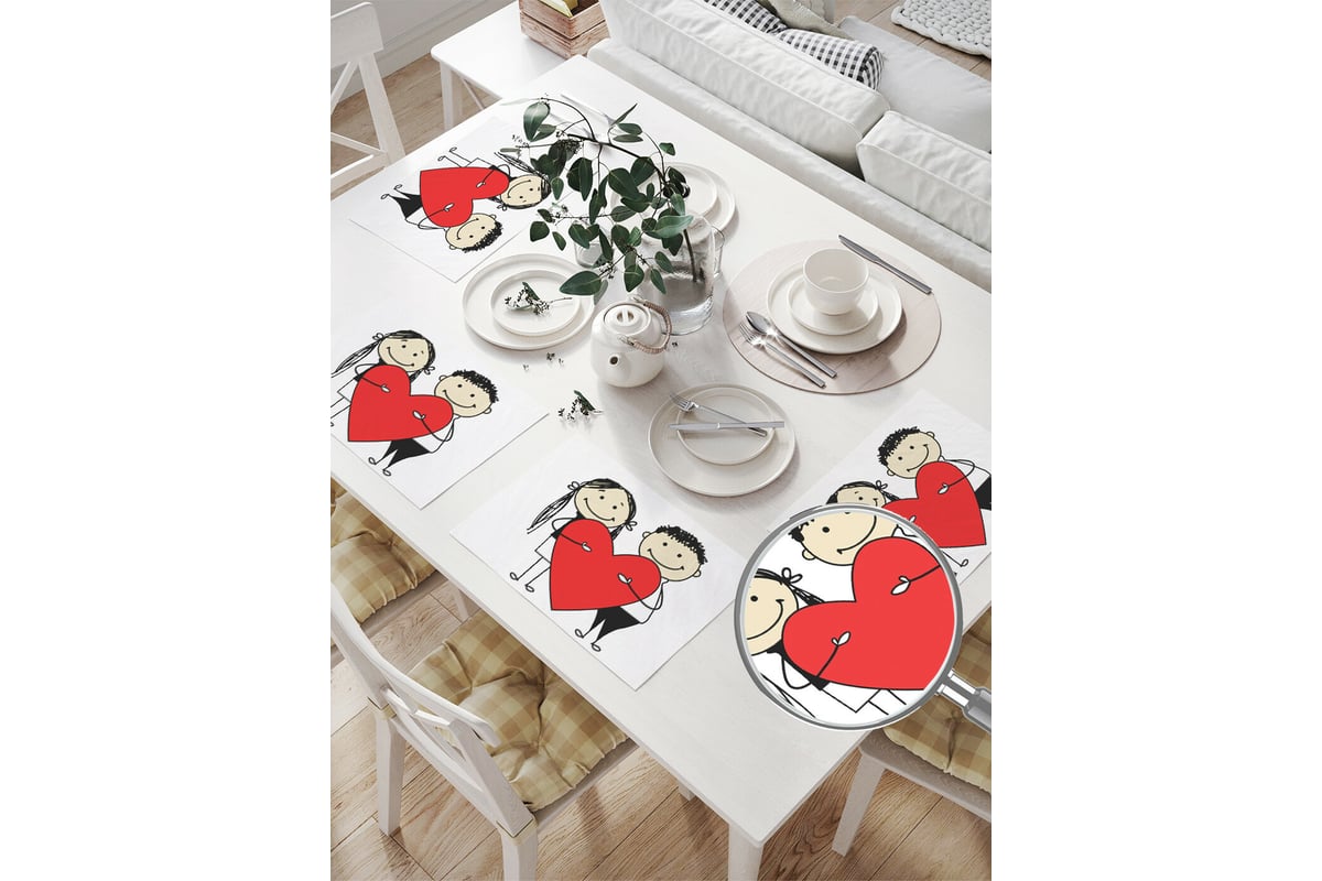 Комплект тканевых салфеток для сервировки стола JOYARTY "любовь на двоих", 32x46 см, 4 шт. np ...