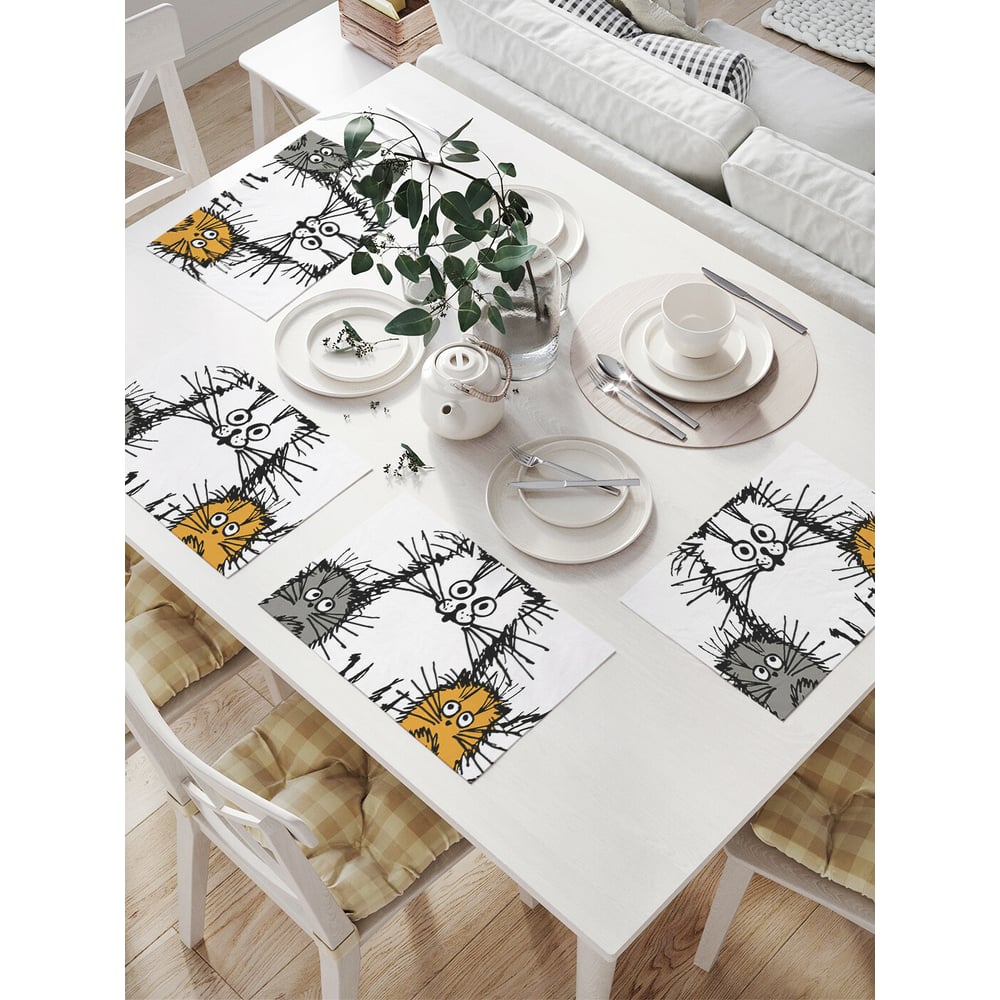 Комплект тканевых салфеток для сервировки стола JOYARTY "мохнатые коты", 32x46 см, 4 шт. np ...