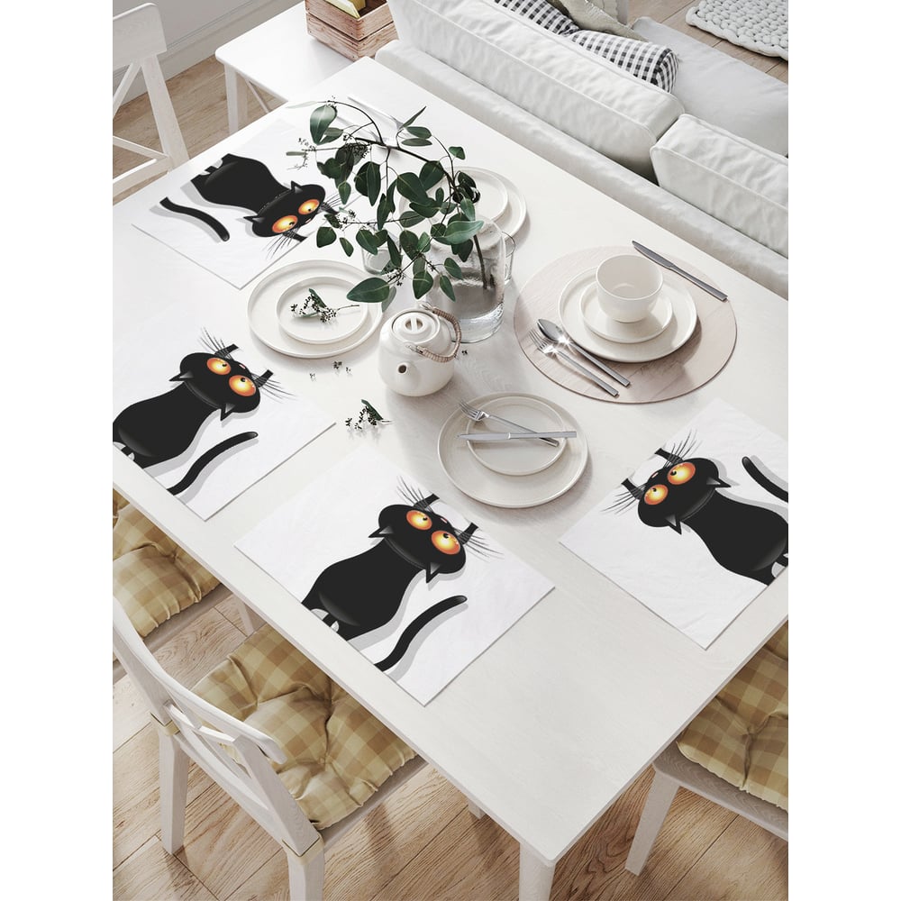 Комплект тканевых салфеток для сервировки стола JOYARTY "кот-шкодник", 32x46 см, 4 шт. np_18507 ...