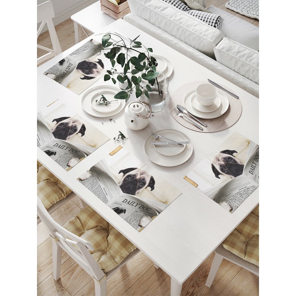 Комплект тканевых салфеток для сервировки стола JOYARTY "собака с газетой", 32x46 см, 4 шт. np ...