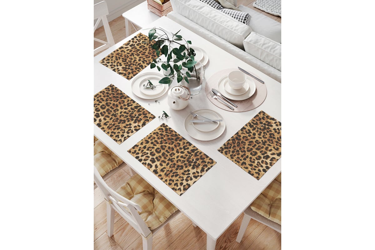 Комплект тканевых салфеток для сервировки стола JOYARTY "леопардовое окружение", 32x46 см, 4 шт ...