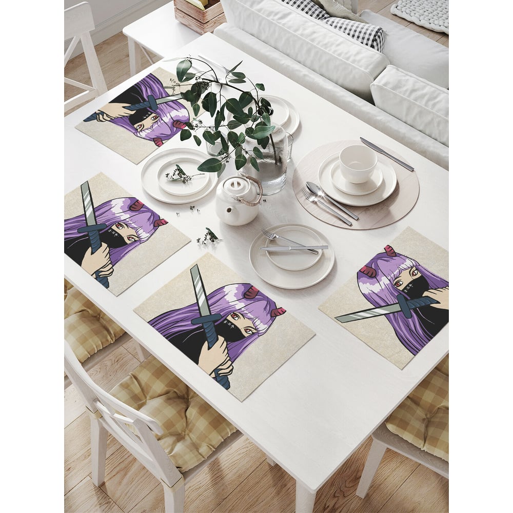 Комплект тканевых салфеток для сервировки стола JOYARTY "воин аниме", 32x46 см, 4 шт. np_385258 ...