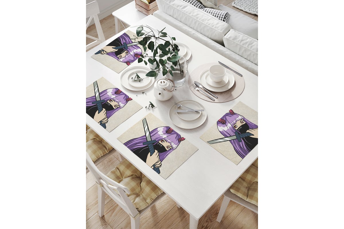 Комплект тканевых салфеток для сервировки стола JOYARTY "воин аниме", 32x46 см, 4 шт. np_385258 ...