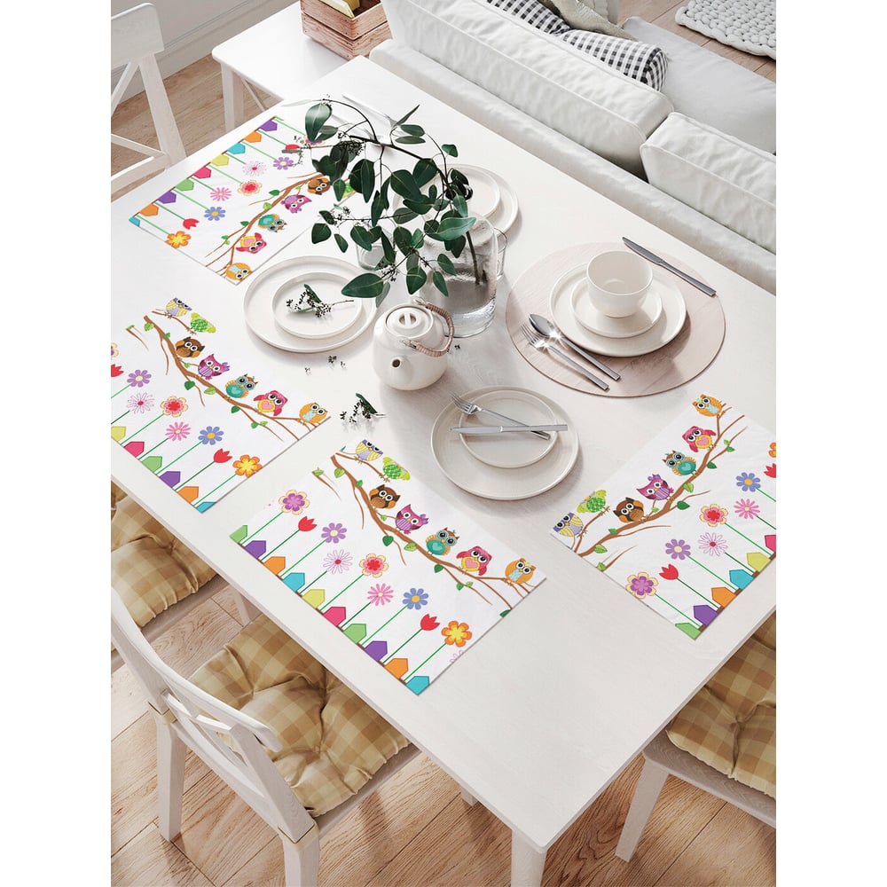 Комплект тканевых салфеток для сервировки стола JOYARTY "веселые совы", 32x46 см, 4 шт. np_10808 ...