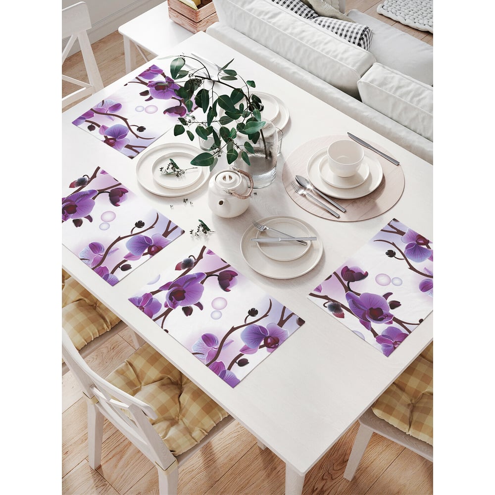 Комплект тканевых салфеток для сервировки стола JOYARTY "орхидеи", 32x46 см, 4 шт. np_50381 ...