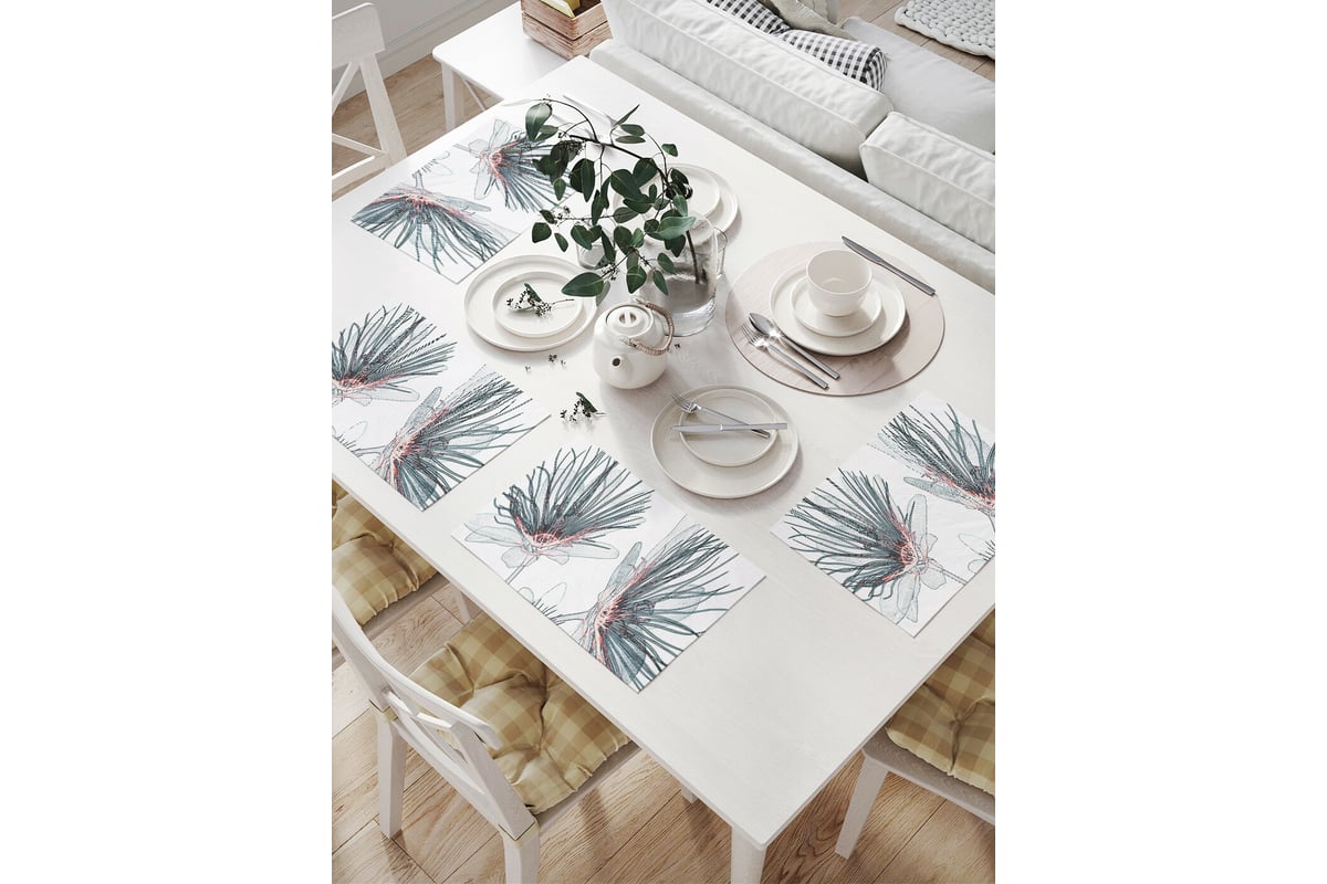 Комплект тканевых салфеток для сервировки стола JOYARTY "стеклянные цветы", 32x46 см, 4 шт. np ...