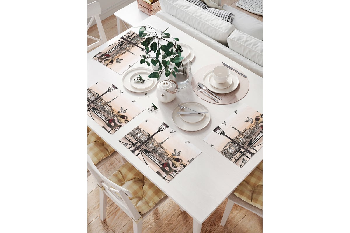 Комплект тканевых салфеток для сервировки стола JOYARTY "романтика на набережной", 32x46 см, 4 ...