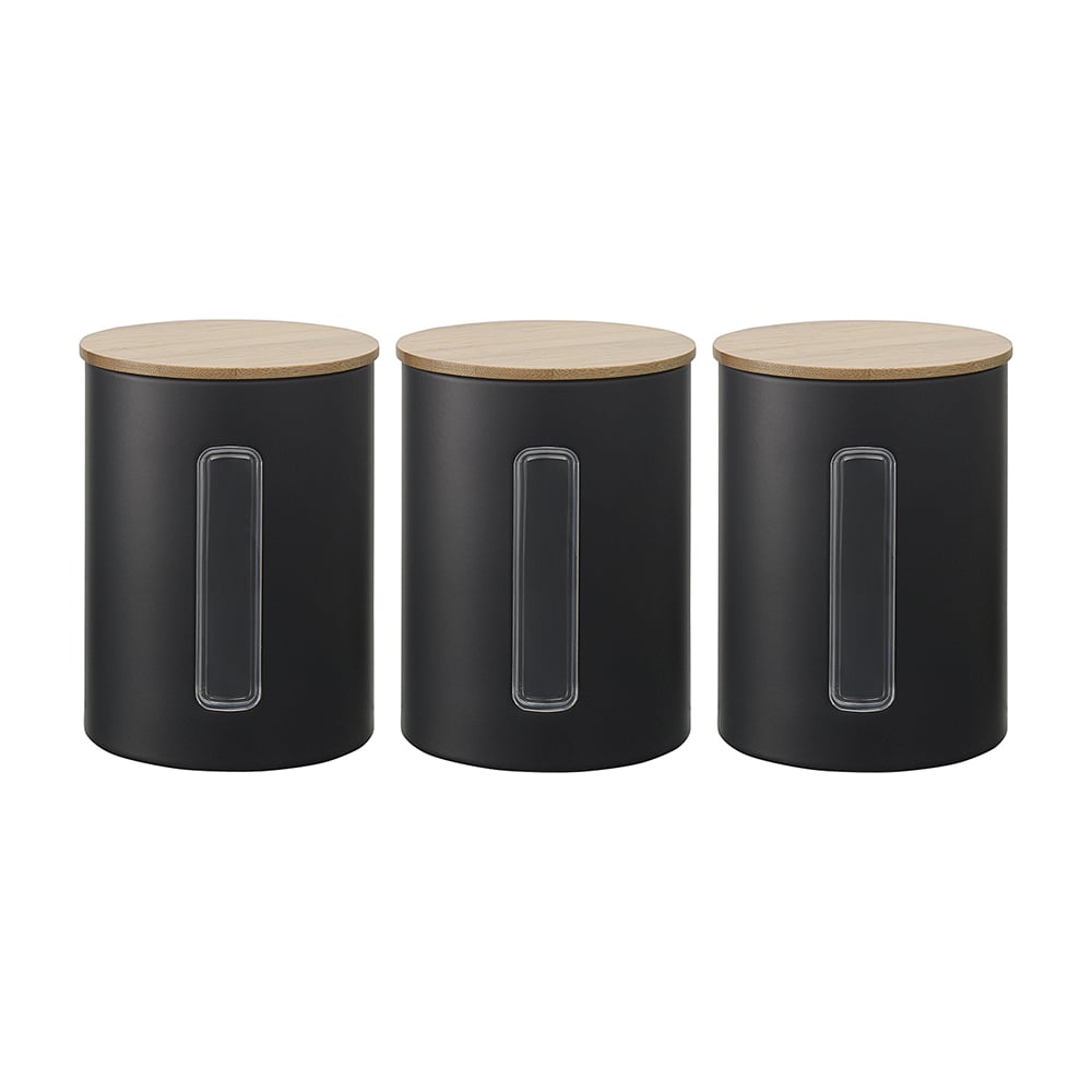 Набор банок для хранения Smart Solutions Kaffi 1 л, матовые черные, 3 ...