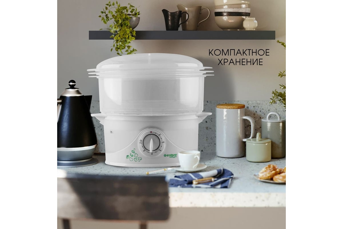 Электрическая пароварка ENDEVER Vita-177 белый, мощность 1000 Вт, объем ...