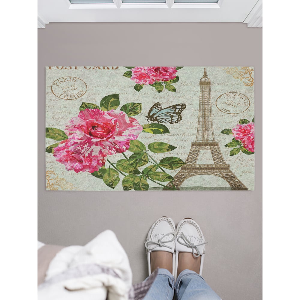 Придверный коврик в прихожую JOYARTY с принтом Розы и эйфелева башня, 45х75 см door_29970 ...