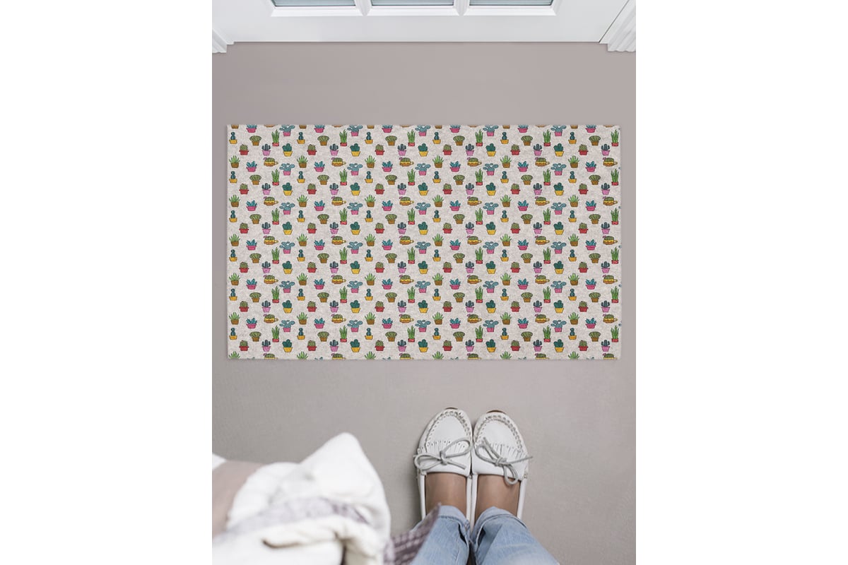 Придверный коврик в прихожую JOYARTY с принтом Кактусы в горшке, 45х75 см door_423251 - выгодная ...