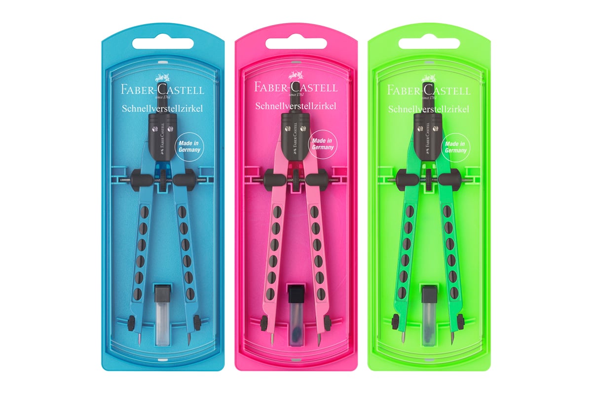 Циркуль Faber-Castell factory neon, грифели, пластиковый футляр, цвет ...