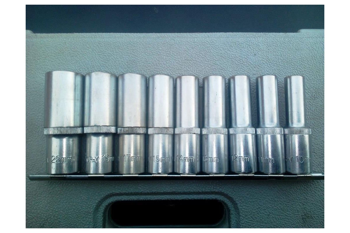 Набор головок торцевых удлиненных (9 шт; 1/2" Dr; 10-22 мм) KRAFT KT ...